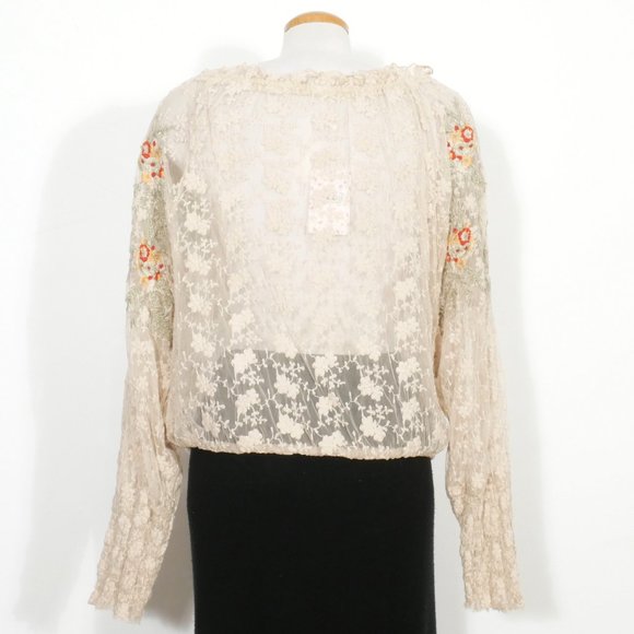 Free People | Tops | Ivory Jubilee Floral Embroidered Mesh Top M | Poshmark